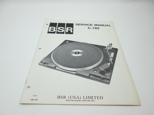 BSR Service Manual for Model C-182 Turntable Record Changer User Guide ...