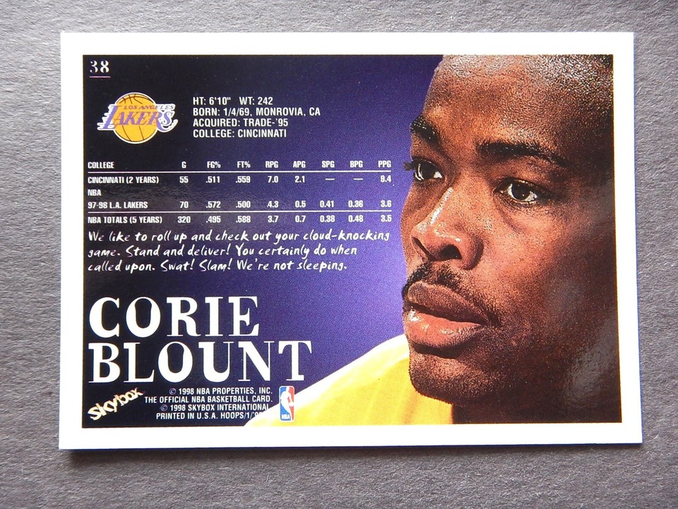 Corie Blount #38 NBA Hoops 1998 Basketball Card (Los Angeles Lakers) LN ...