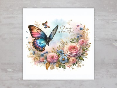 Floral Butterfly Change Saying Quilt Fabric Panel Sewing Quilting Block ...