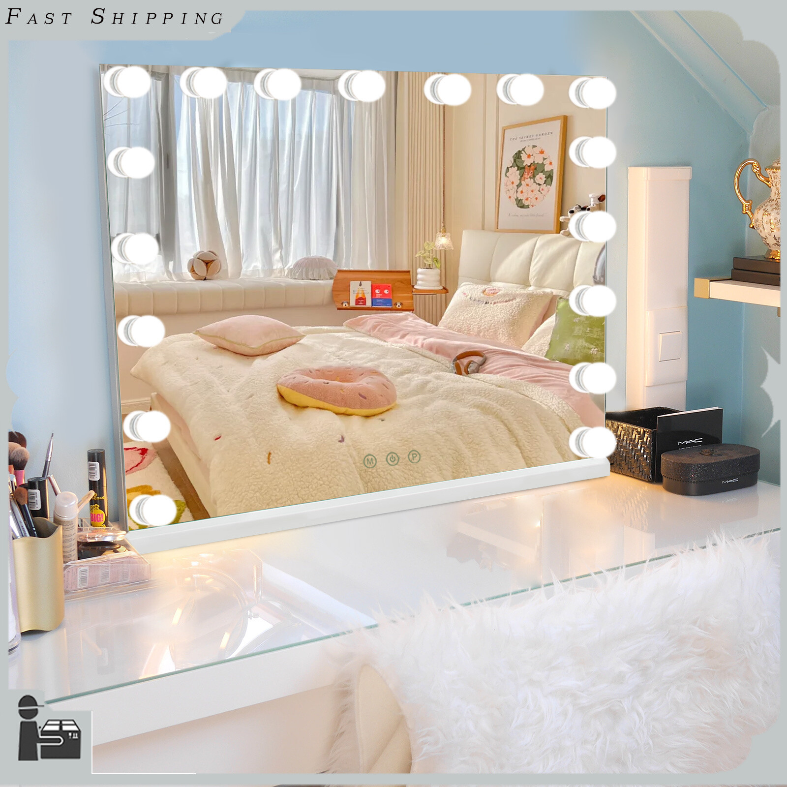 80x60CM Extra Large Hollywood Light Up Mirror Vanity Make Up Mirror+17 ...