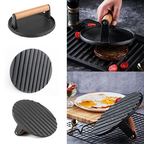 Non-stick Frying Pan Meat Press Wooden Handle Circle Stencil for Baking ...