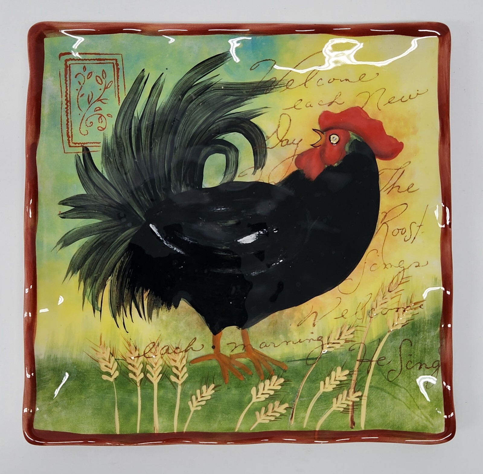 CERTIFIED INTERNATIONAL Susan Winget Le Rooster Square Plate 8.5" x 8.5 ...