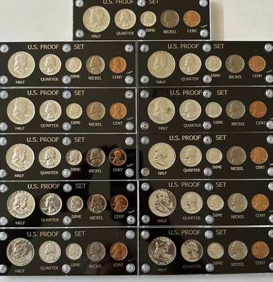 US Proof Sets Lot Of 11 (1954,1955,1956,1957,1958,1959,1960,1961,1962 ...