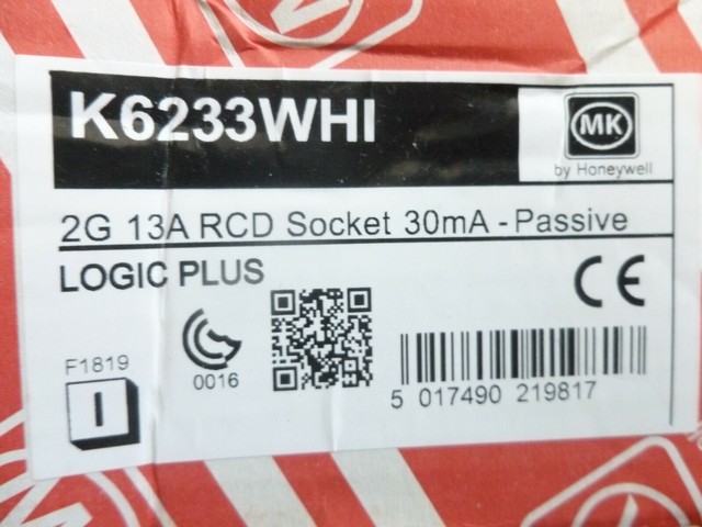 2 Gang 13a RCD Socket 30ma - Passive MK Logic Plus K6233 Whi for sale ...