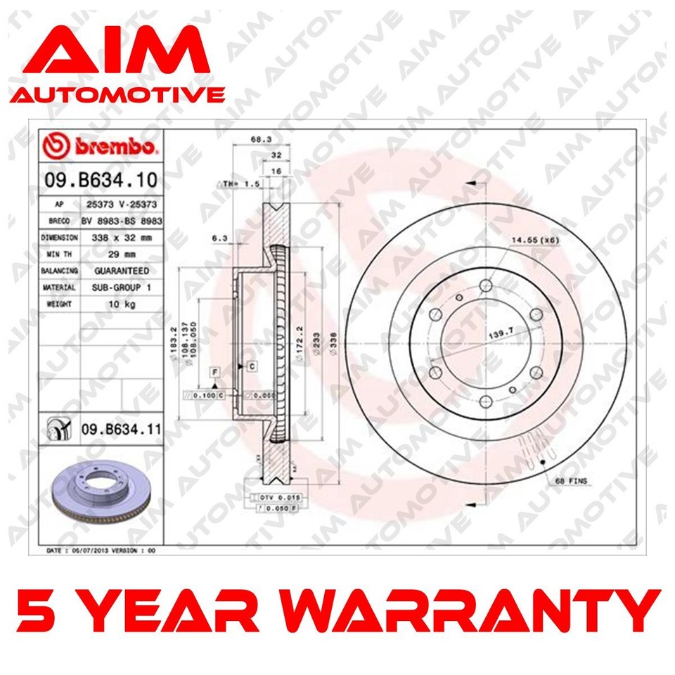 Brake Disc Front AIM Fits Toyota Land Cruiser Prado 2009- 4351260190 ...
