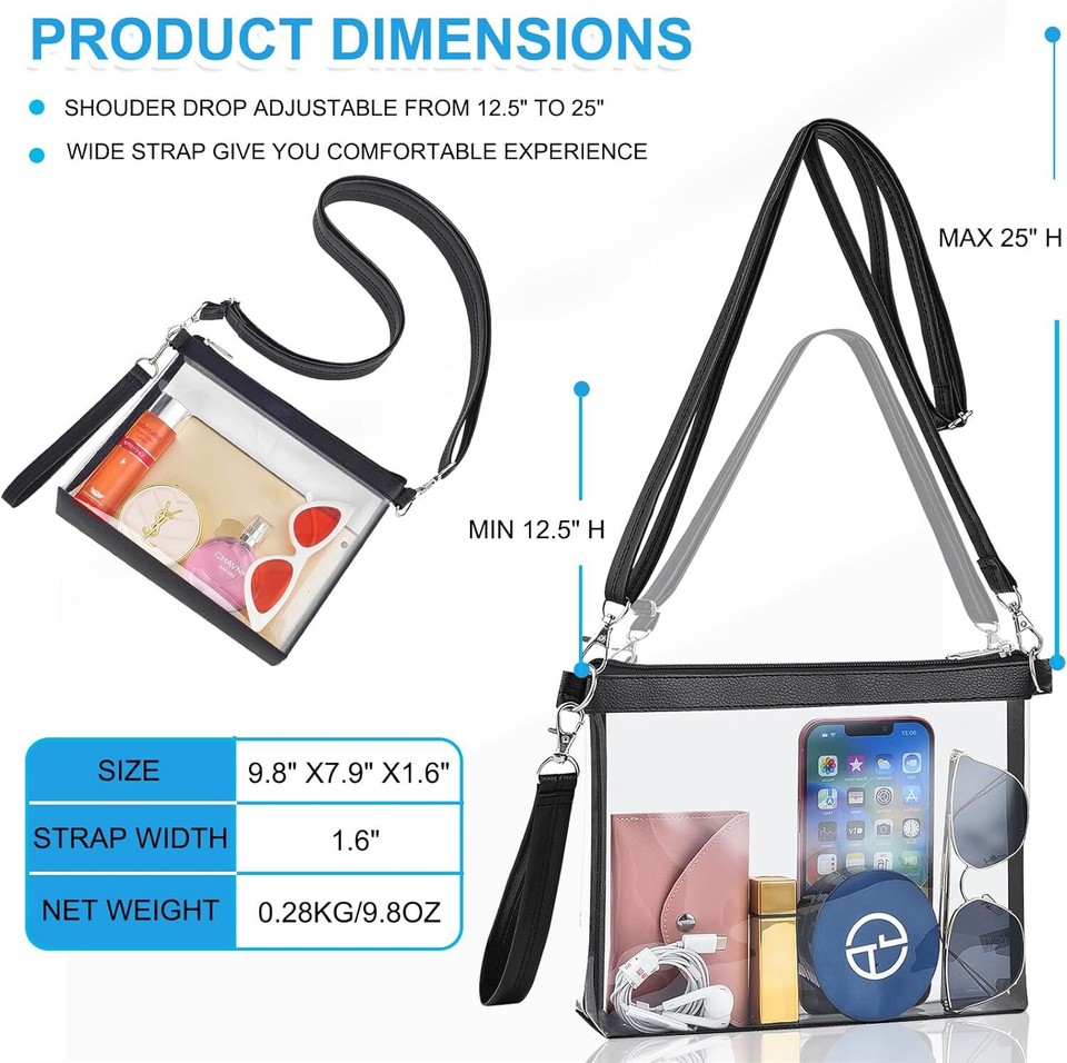 Clear PVC Tote Bag Women Large Transparent Handbag Zip Purse Stadium ...