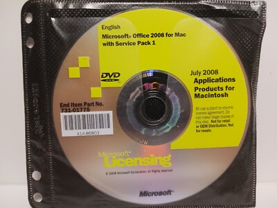 Microsoft Office 2008 for Mac with Server Pack 1 Licensing Disc w ...