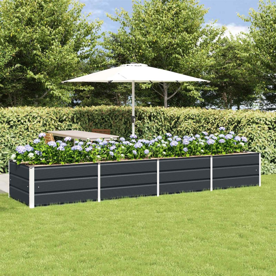 Planter Anthracite 320x80x45cm Steel Raised Garden Bed Herbs Box Pot ...