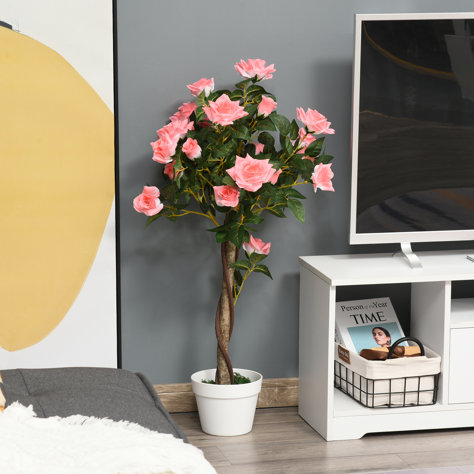 Outsunny 90cm Artificial Rose Tree, Fake Decorative Plant, Pink | eBay