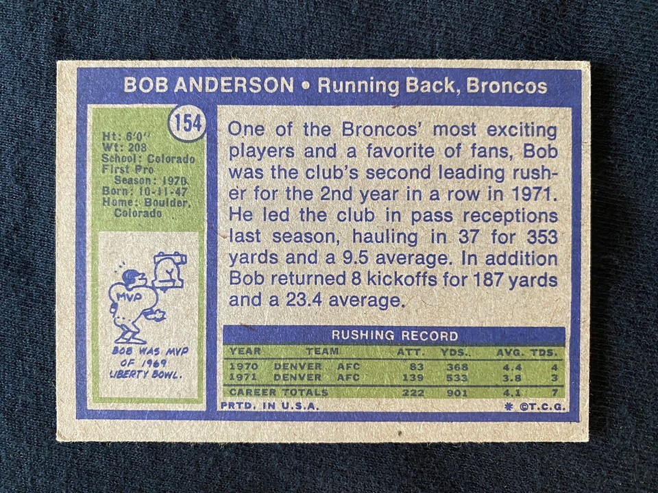 Topps 1972 Bob Anderson #154 Denver Broncos | eBay