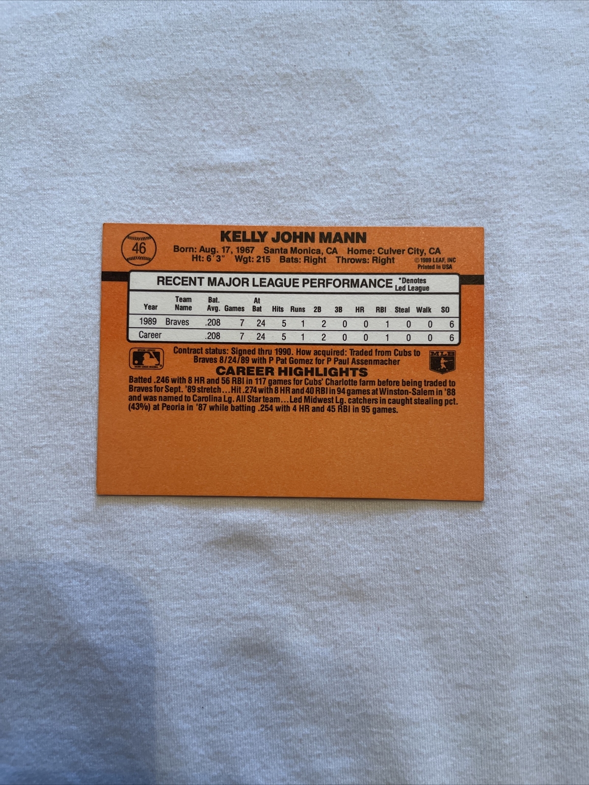 KELLY MANN 1990 DONRUSS ERROR BASEBALL CARD RATED ROOKIE...MISSING DOT ...