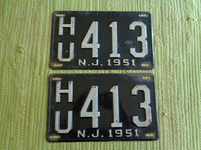 1951 New Jersey License Plate Matched Pair 51 NJ Tags Plates HU 413 | eBay