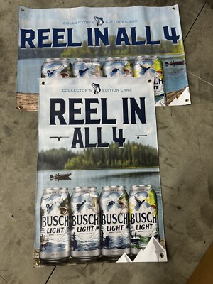 2 NEW Busch / Busch Lite Reel In All 4 Fishing Outdoor Banner -3x2ft ...