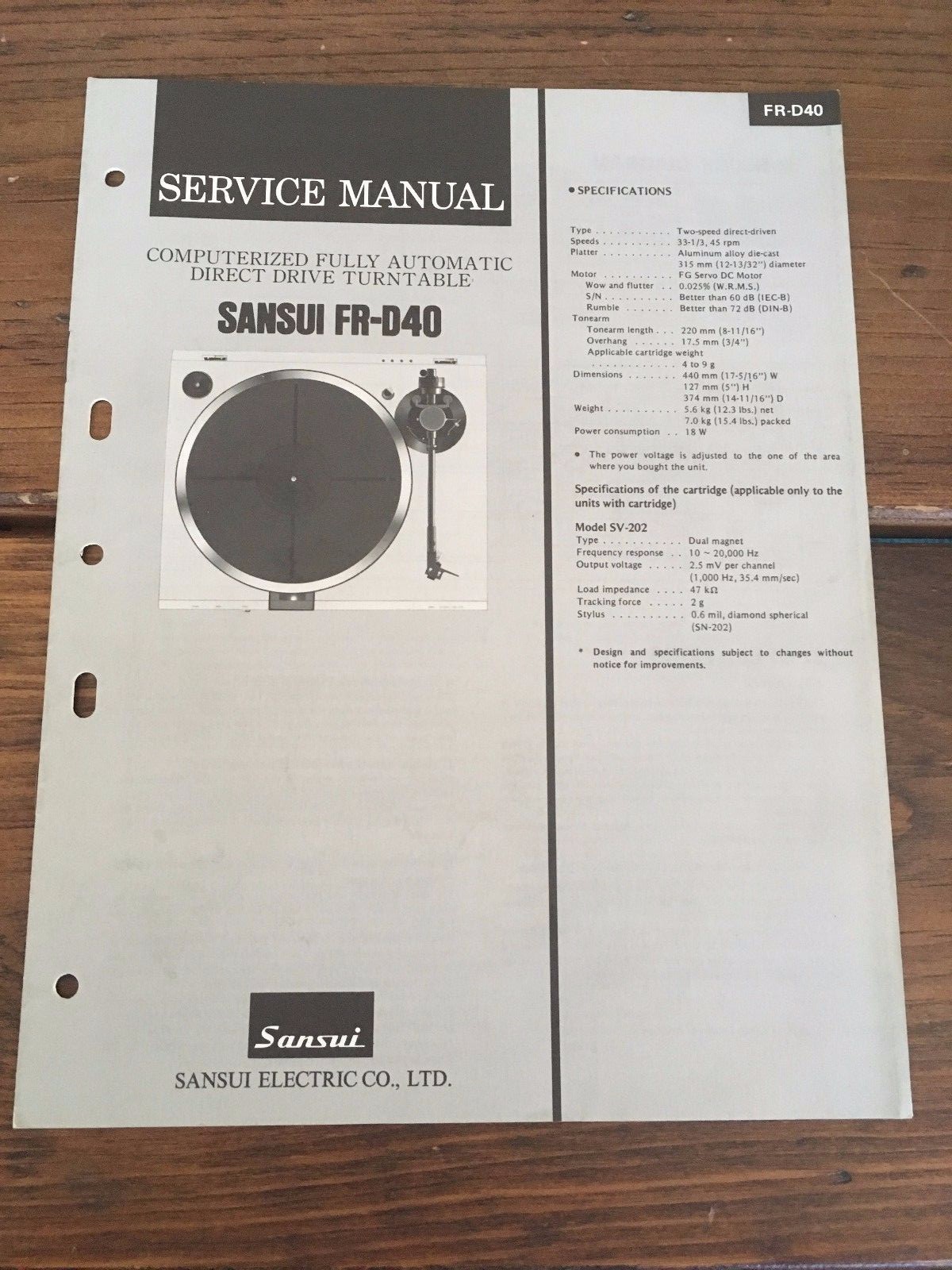 Sansui FR-D40 Turntable Service Manual & Schematic - Factory Original ...