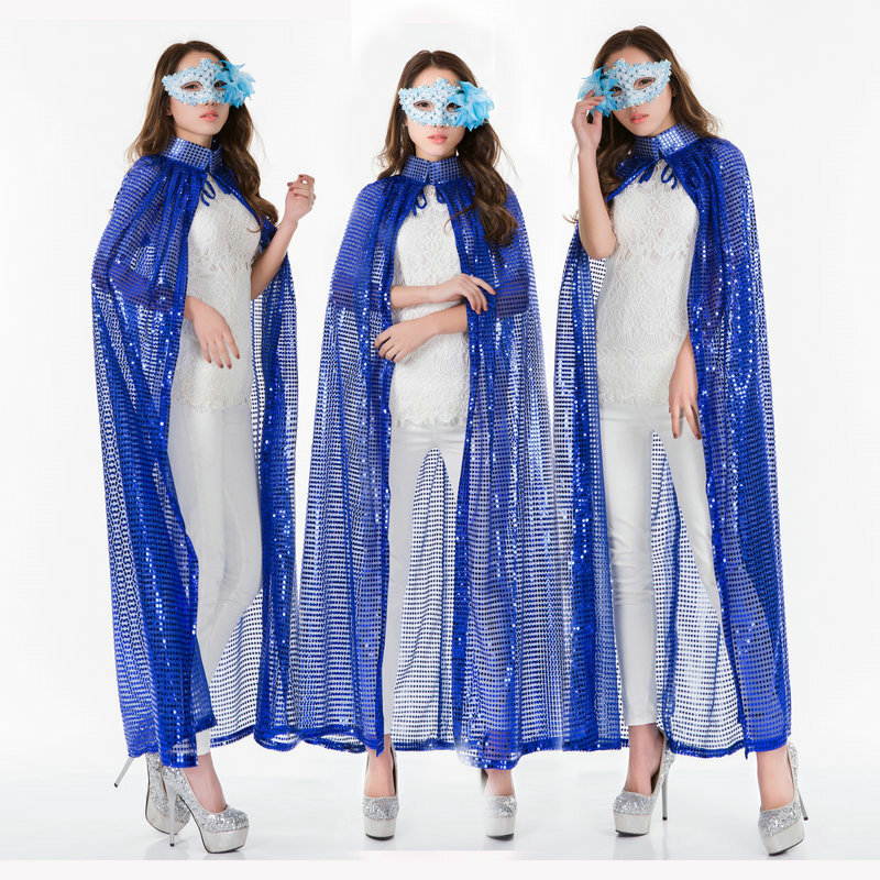 1pc Lady Gitter Long Cape Sequin Open Front Coat Cloak Party Festival ...