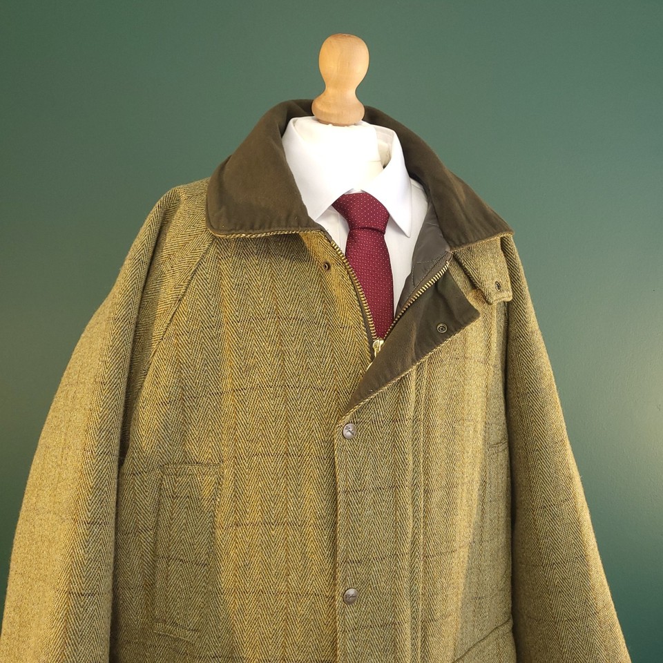 Rydale Field Coat Jacket Men's Large Green Tweed Check Snap Wool Zip ...