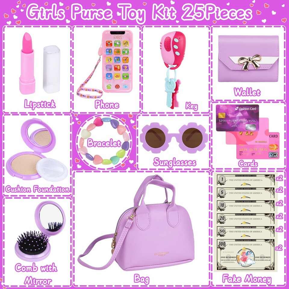 Purple Play Purse for Little Girls Ages 3-6, My First Purse Toy with ...