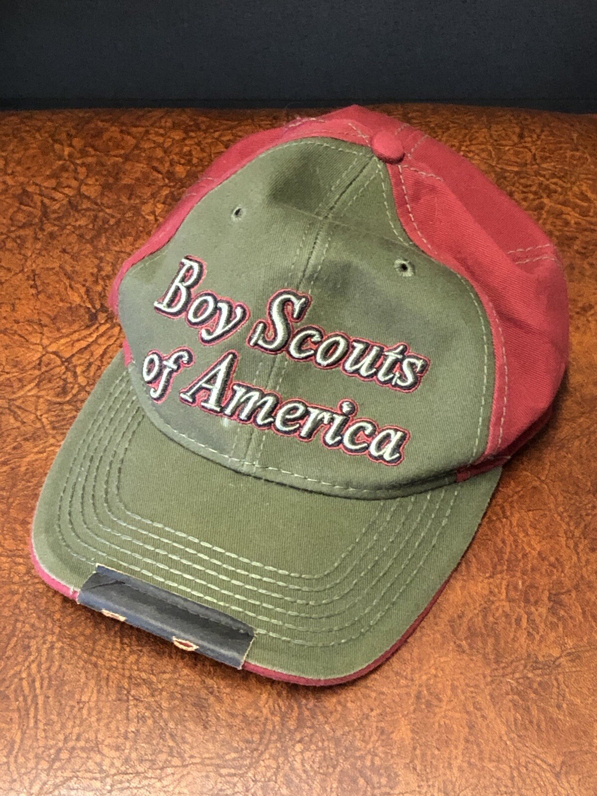 BOY SCOUTS OF AMERICA BSA Hat Red Green Factory Distressed Appearance ...