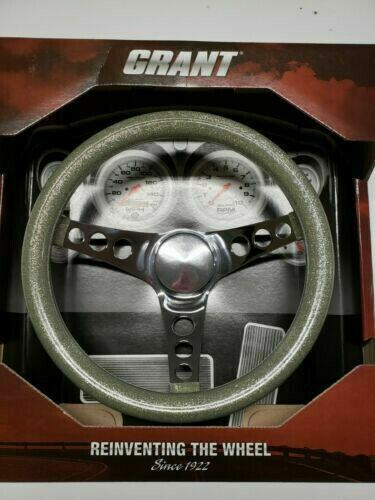 11 1/2" GRANT SILVER METAL FLAKE STEERING WHEEL, DUNE BUGGY, SAND RAIL ...