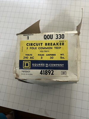Square D QOU330 series 1 circuit breaker 3 pole 240v 50/60 3 pole 30amp ...