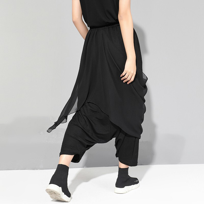 Fashion Women's Chiffon Drop Crotch Pants Baggy Gothic Punk Rock Casual ...