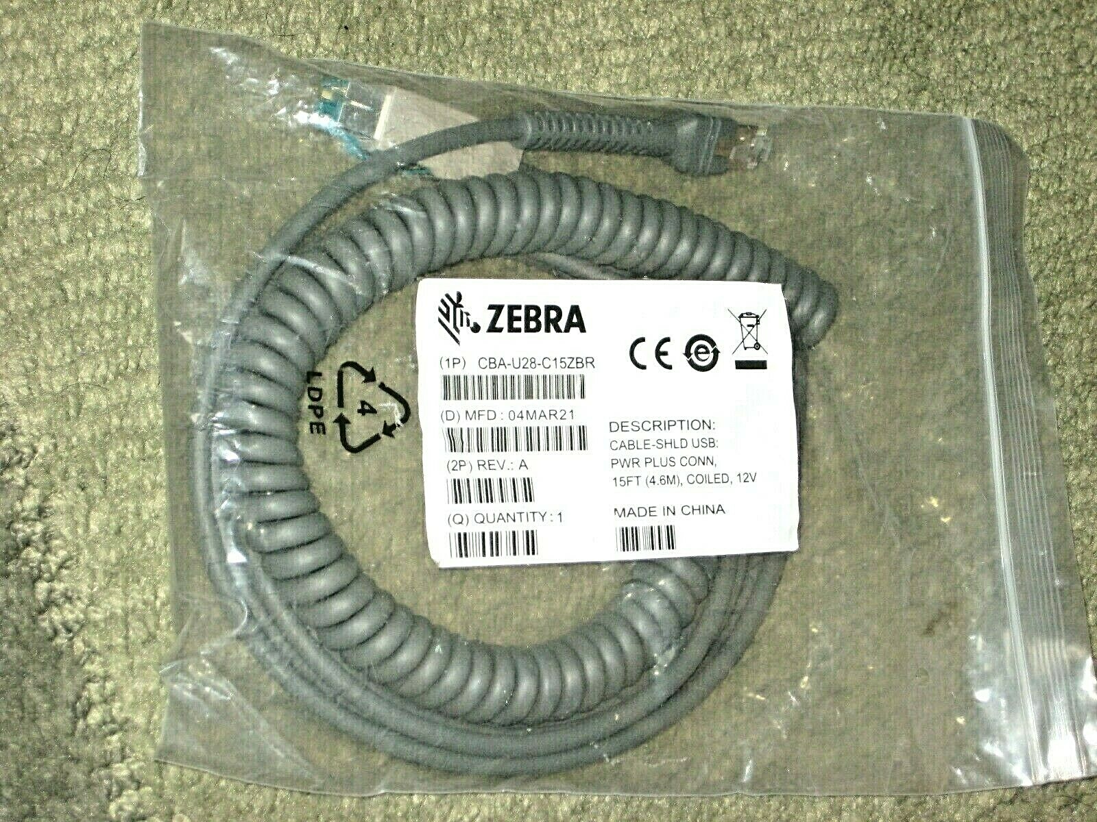 Zebra CBA-U28-C15ZBR Cable-Shld USB PWR Plus 15ft DS4308 DS7708 DS9308 ...
