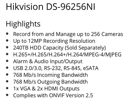 Hikvision DS-96256NI-124/H 256-Channel 12MP NVR | eBay