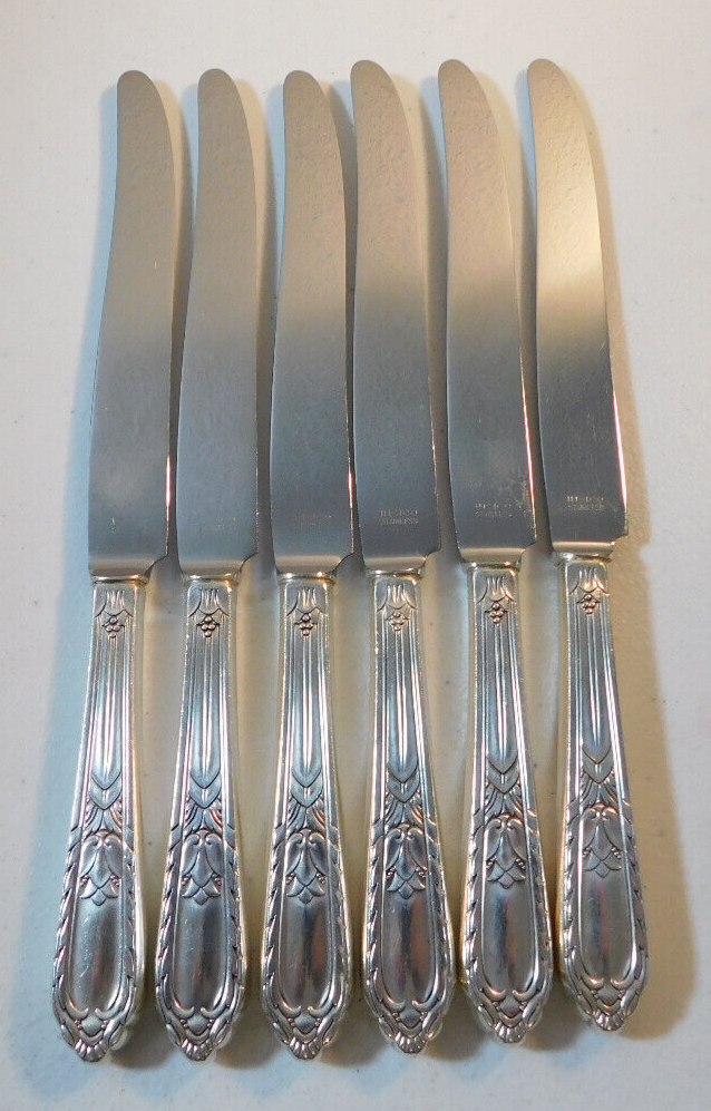 HOLMES & EDWARDS "MASTERPIECE" SILVERPLATE (6) DINNER KNIVES 9 1/2" NO ...