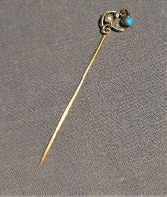 VICTORIAN 14K GOLD PEARL & PERSIAN TURQUOISE STICK PIN | eBay