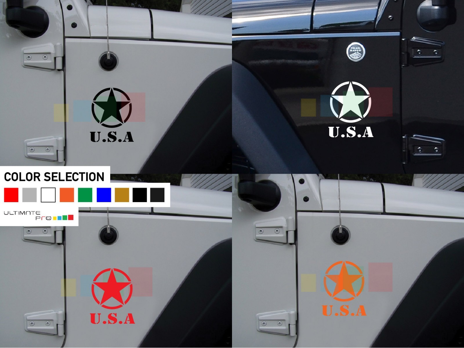 Decal sticker kit TJ JK XJ YJ CJ usa STAR For Jeep Wrangler fender ...