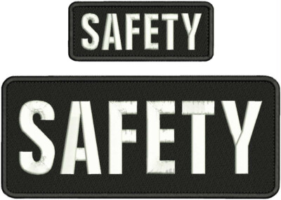SAFETY EMBROIDERY PATCH 4X10 AND 2X5 HOOK ON BACK WHITE ON BLACK | eBay