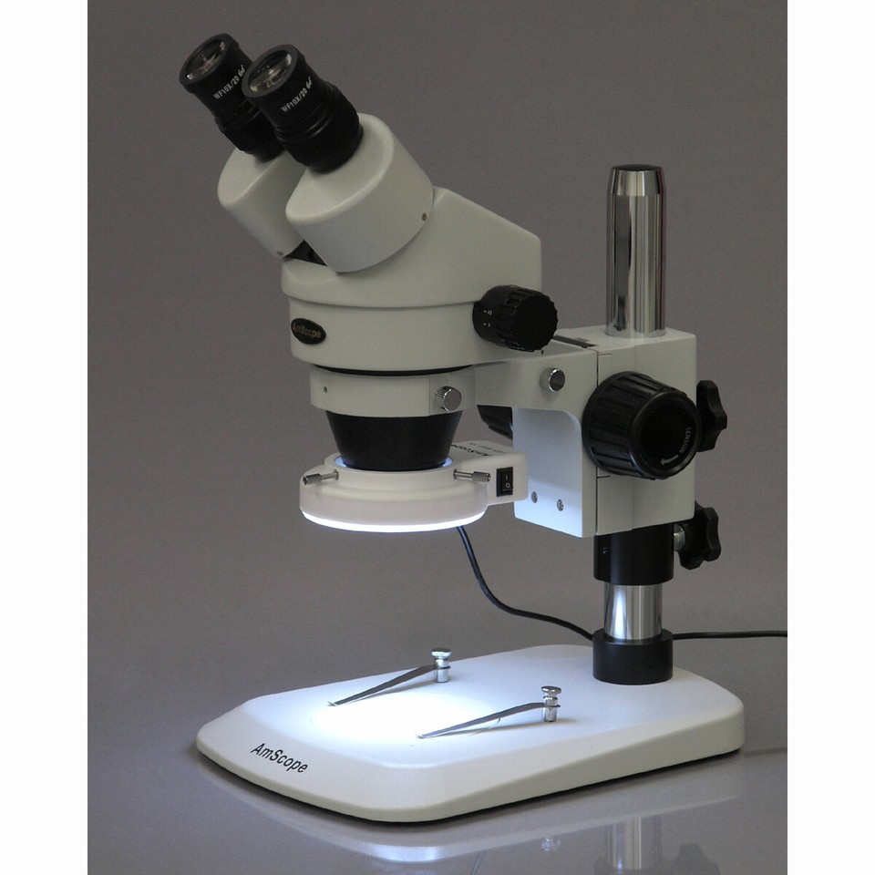 AmScope 7X-45X Inspection Multi-Use Zoom Stereo Microscope Pillar Stand ...