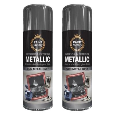 2X Paintgun Grey Metallic Spray Paint Aerosol Auto Matt Gloss Wood ...