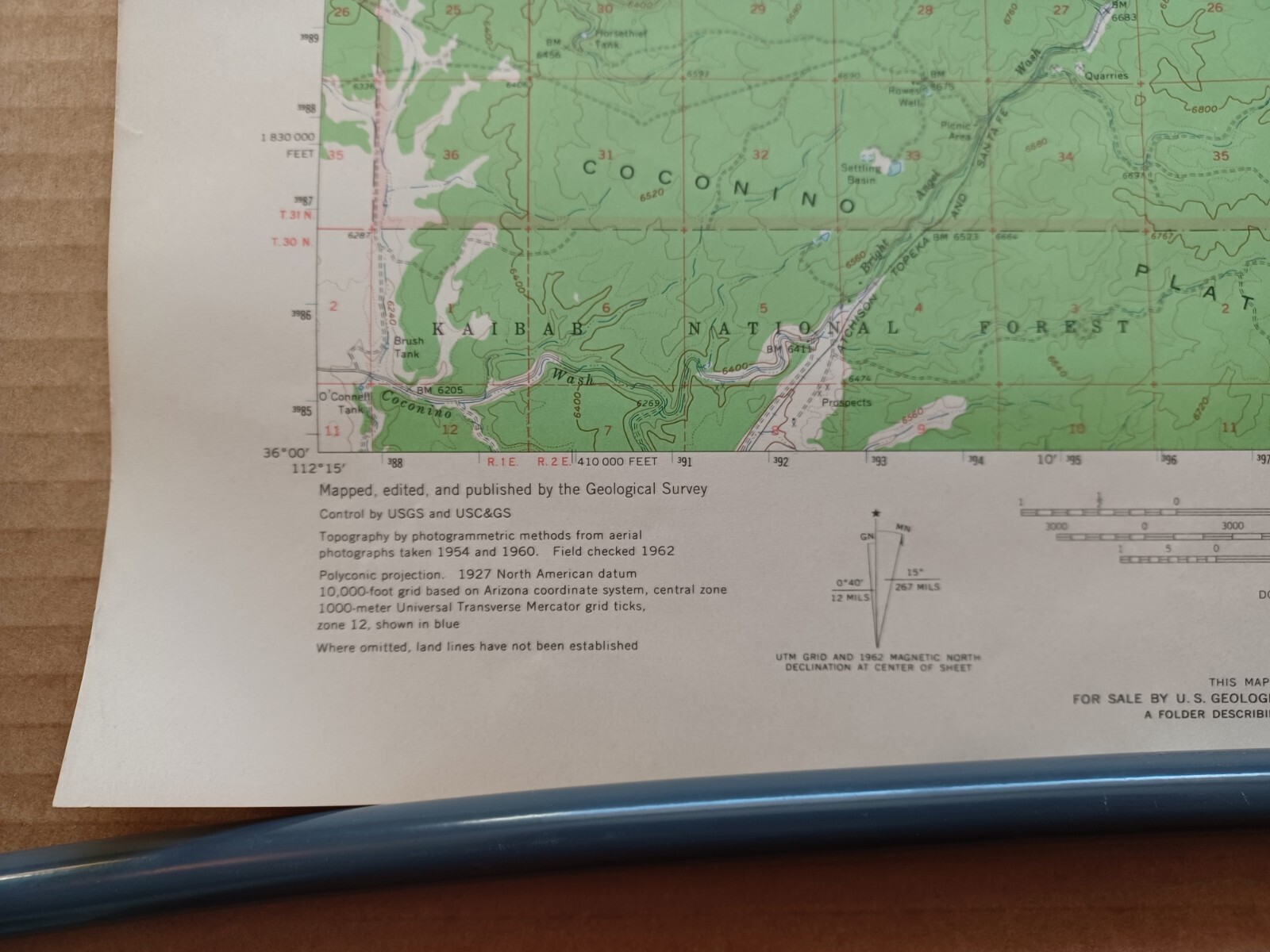 Bright Angel Quadrangle Arizona Coconino , 1962 Topographic Map (17"x21 ...