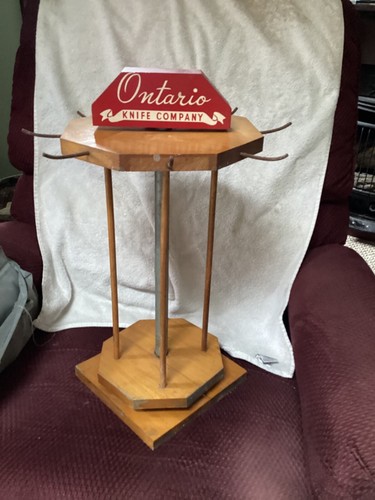 Ontario knife Company rotating table top display wood 22” | eBay