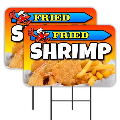 Fried Shrimp 2 Pack Double-Sided Yard Signs 16" x 24" with Metal Stakes ...