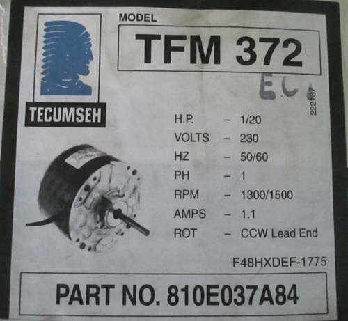 TECUMSEH TFM 372 1/20 HP 230V 1300/1500RPM MOTOR 810E037A84 | eBay