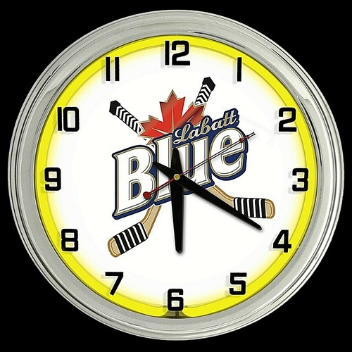 16" Labatt Blue Beer Sign Yellow Neon Clock Beer Man Cave Bar | eBay