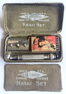VINTAGE 1918 WW1 GILLETTE US ARMY KHAKI SET SAFETY RAZOR & MIRROR ...