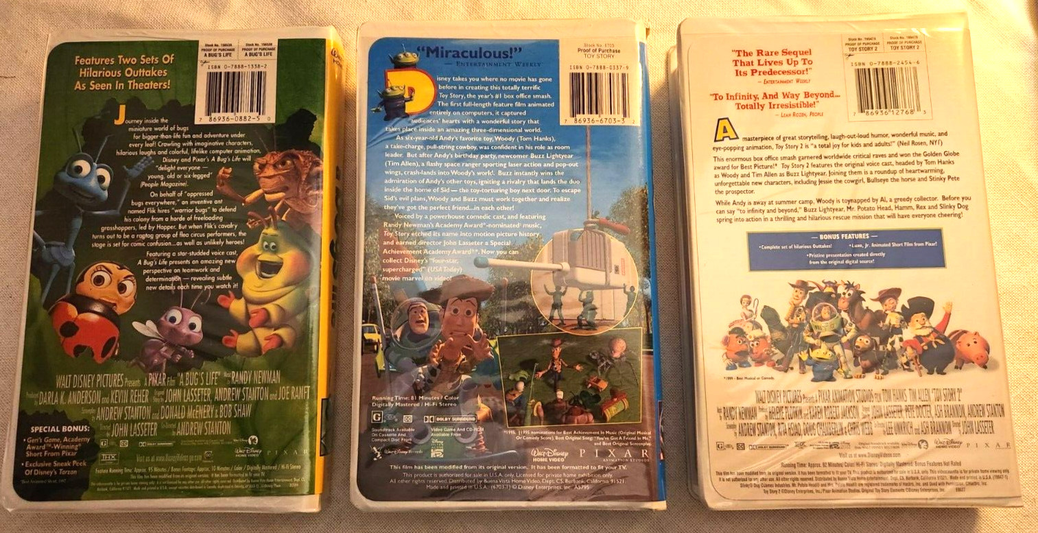 Disney Pixar VHS Tapes Lot of 3 Movies, A | Grelly USA