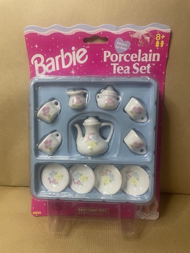 Vintage 1998 Barbie Porcelain Tea Set Cups Teapot Etc. New On Card ...