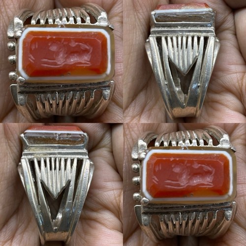 Silver beautiful Ring old Agate deer intaglio stone roman Ring | eBay