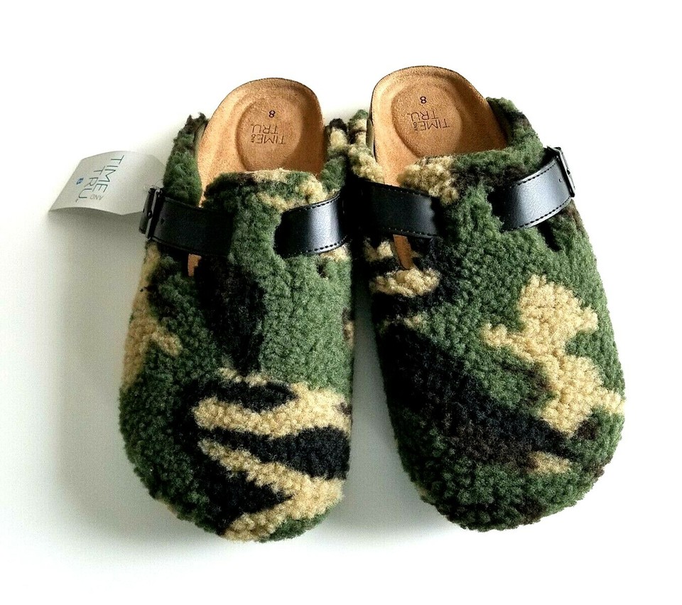 Time & Tru Womens Sz 8 Shoes Sherpa Clogs Green Camo Camouflage Comfort ...