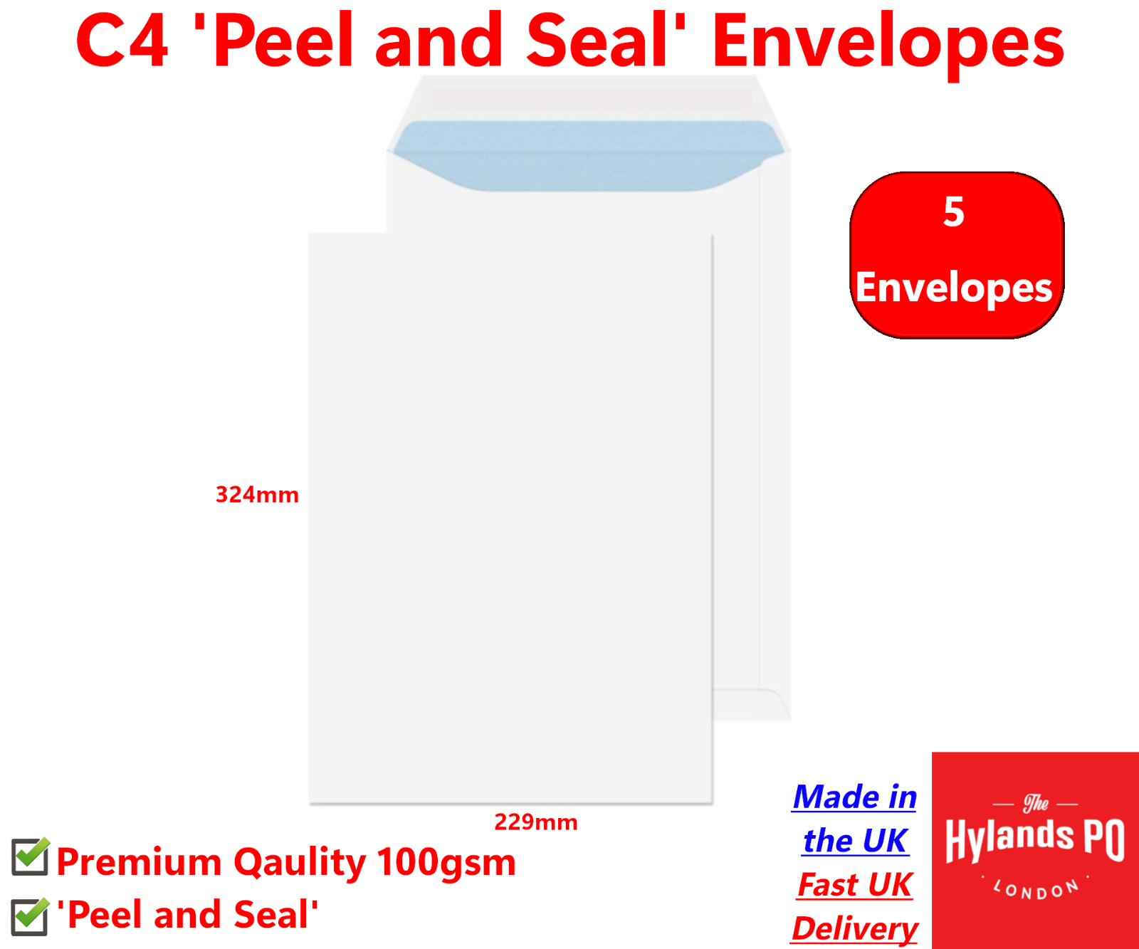 Premium A4 Envelopes C4 Envelopes Plain White Peel and Seal 100gsm ...
