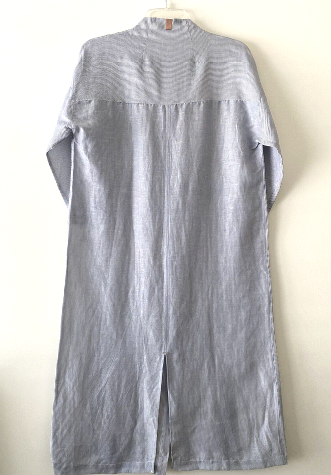 Lunya Linen Silk Long Tunic Robe Striped White Blue Stripe | eBay