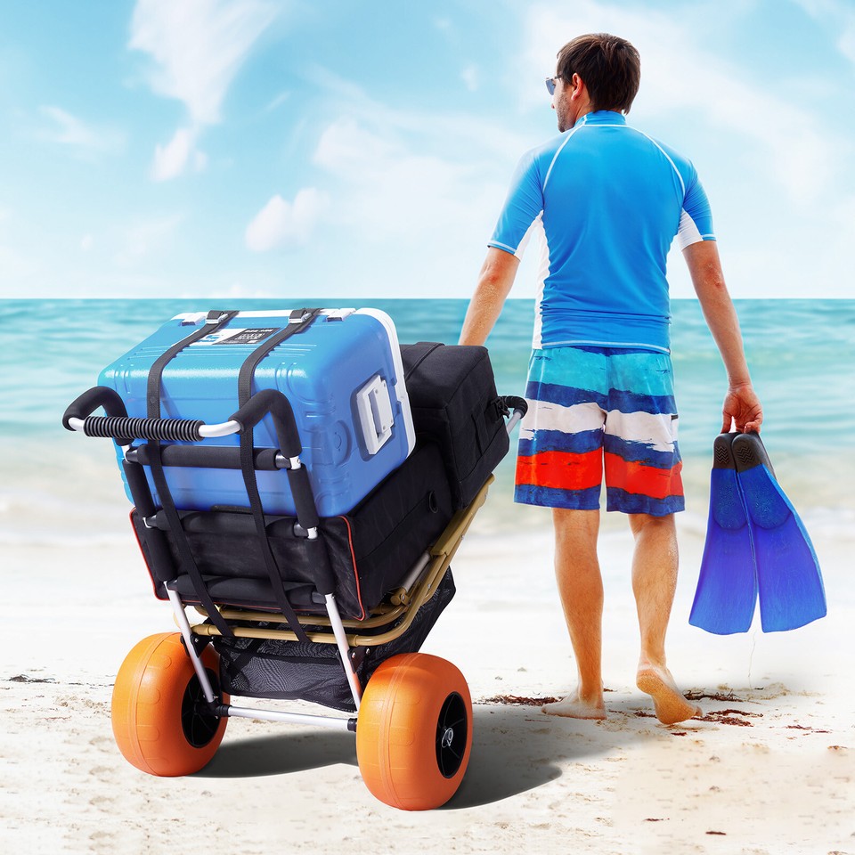 VEVOR Beach Sand Cart Beach Wagon for Sand 12 in Foam Wheels Beach ...