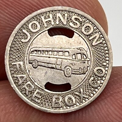1945 JOHNSON FARE BOX JFB ALLOCATED TOKEN Bus Coach Transit Token WM ...