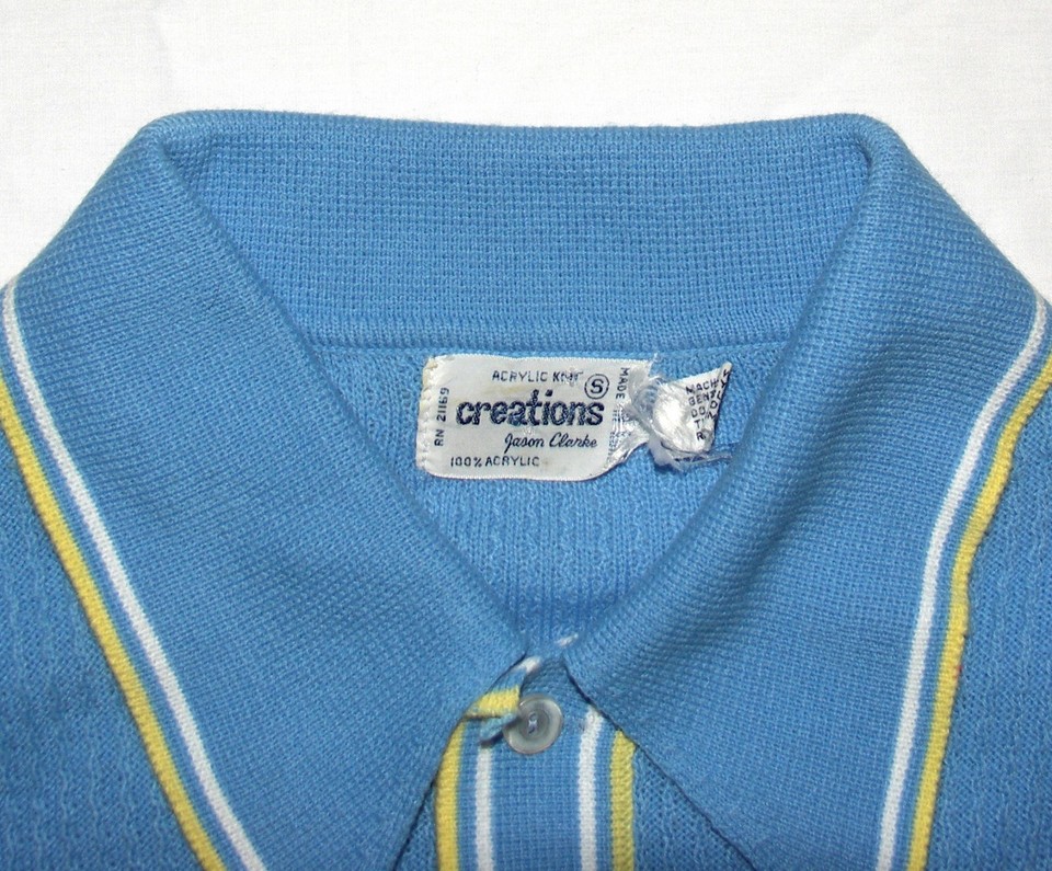 VINTAGE 60s Blue Atomic Mod Knit Acrylic Polo Shirt Mens Small | eBay