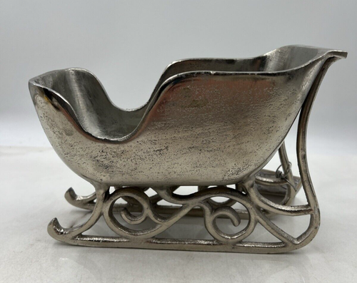 Artisan Casted Metal Santa Reindeer Sleigh Silver Tone Holiday Christmas Decor | eBay