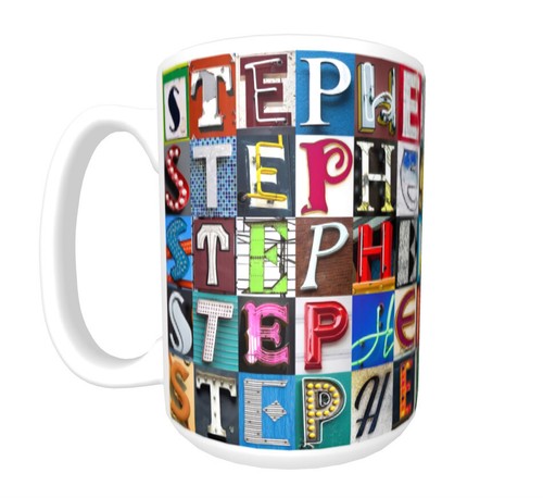STEPHEN Coffee Mug / Cup featuring the name in photos of sign letters ...